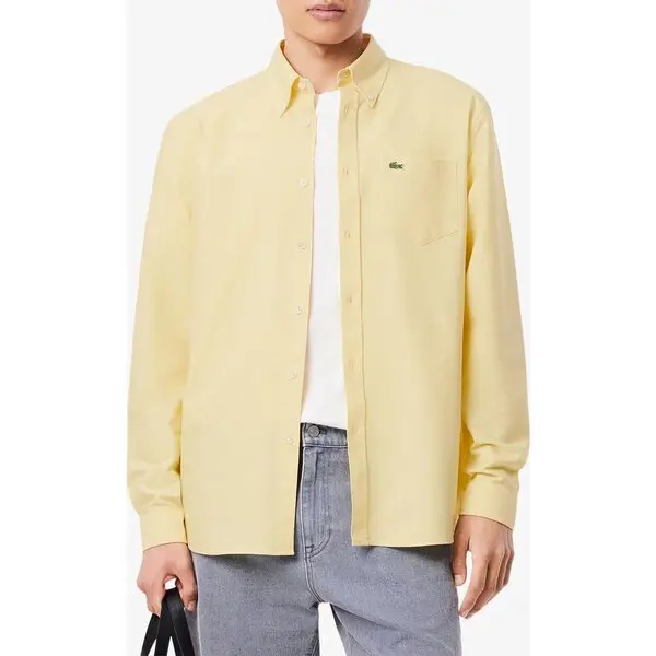 Lacoste Regular Fit Oxford Button-down Shirt - Yellow/ White