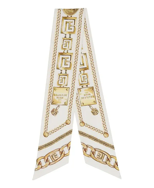 Balmain Printed Silk Bandana With Chains Pattern - Gold