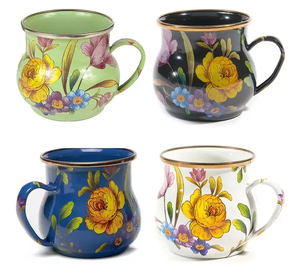 MACKENZIE-CHILDS As Is Mackenzie- Childs S/4 Enamel Flowermarket Mugs