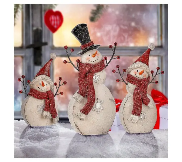 VALERIE PARR HILL 8-12' Snowman Family With Berry Set Of 3 Val Erie