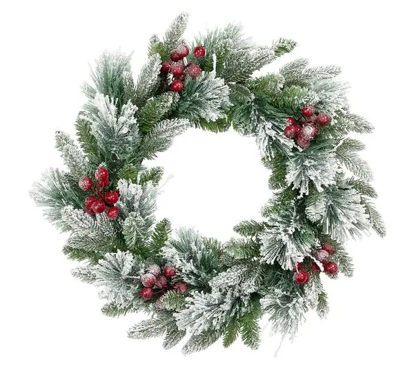 NORTHLIGHT Flocked Fir With Berries Christmas W Reath 24