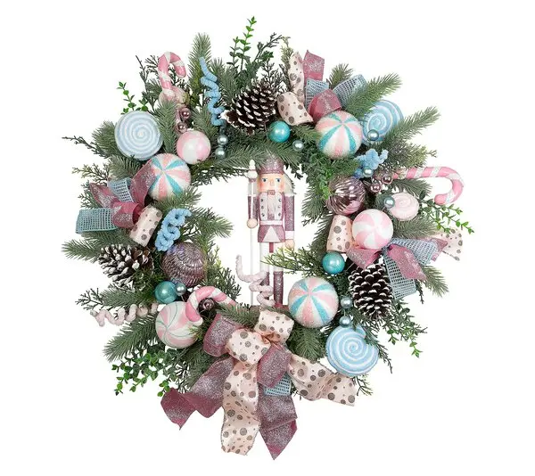 NORTHLIGHT 24' Nutcracker And Ornaments Pine Ch Ristmas Wreath