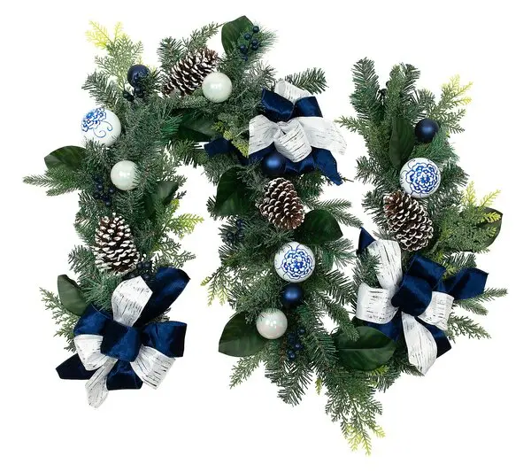 NORTHLIGHT Pine With Blueberries Christmas Garl And 6' X 8