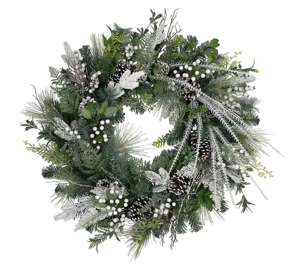 NORTHLIGHT Frosted Pinecones & Berries Christma S Wreath 36