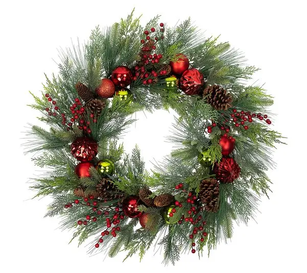 NORTHLIGHT Pinecones And Ornaments Christmas Wr Eath 36