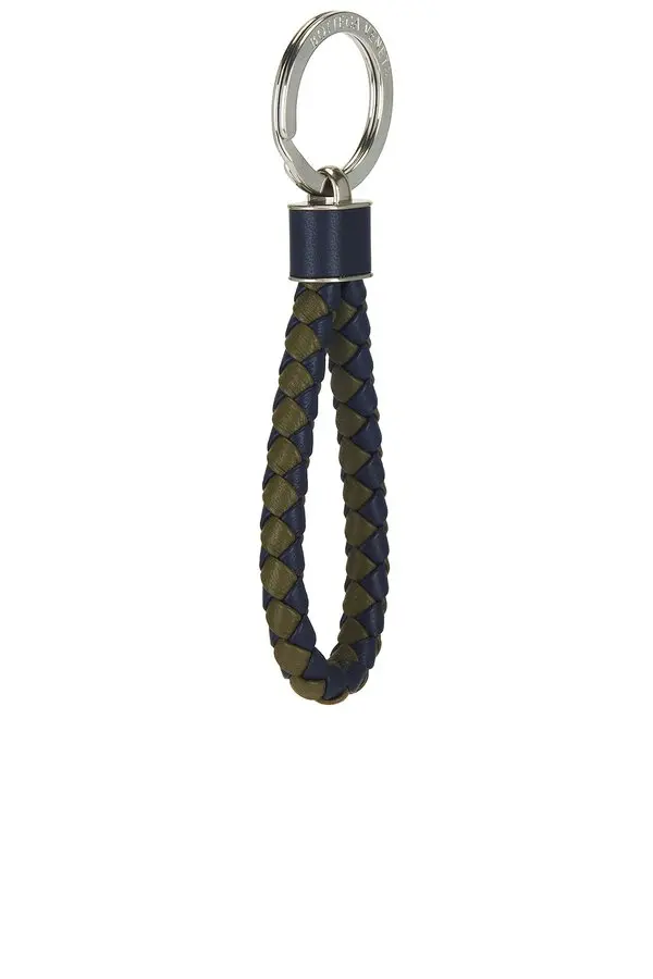 Bottega Veneta Intreccio Bicolor Key Ring - Abyss  Cypress  & Silver