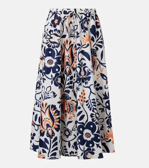 La DoubleJ Printed Satin Midi Skirt