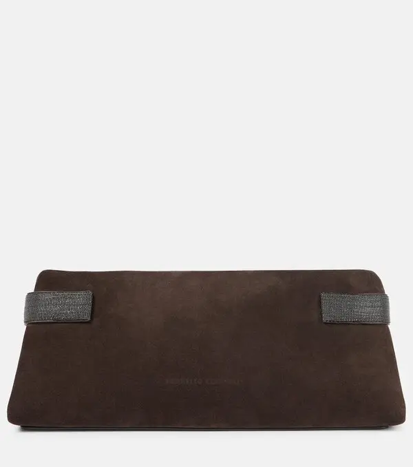 Brunello Cucinelli Monili Suede Clutch - Brown
