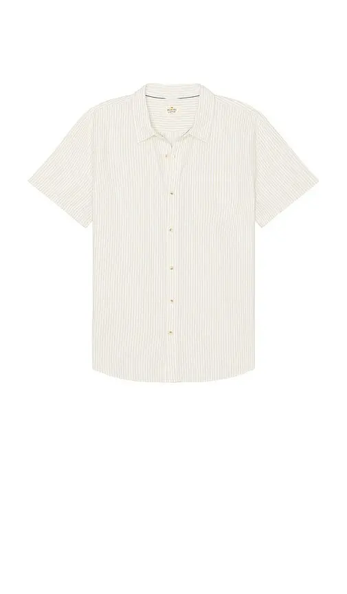 Marine Layer Better Than Linen Shirt In Cream - Tan & White Stripe
