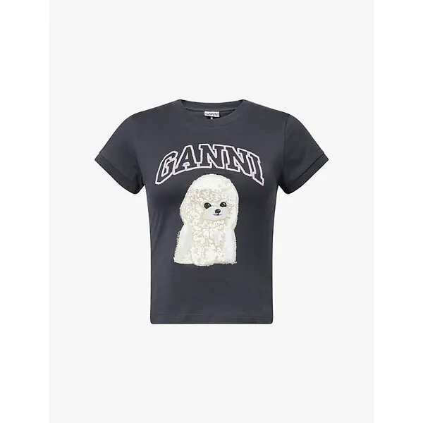 GANNI Poodle-print Cotton T-shirt - Phantom