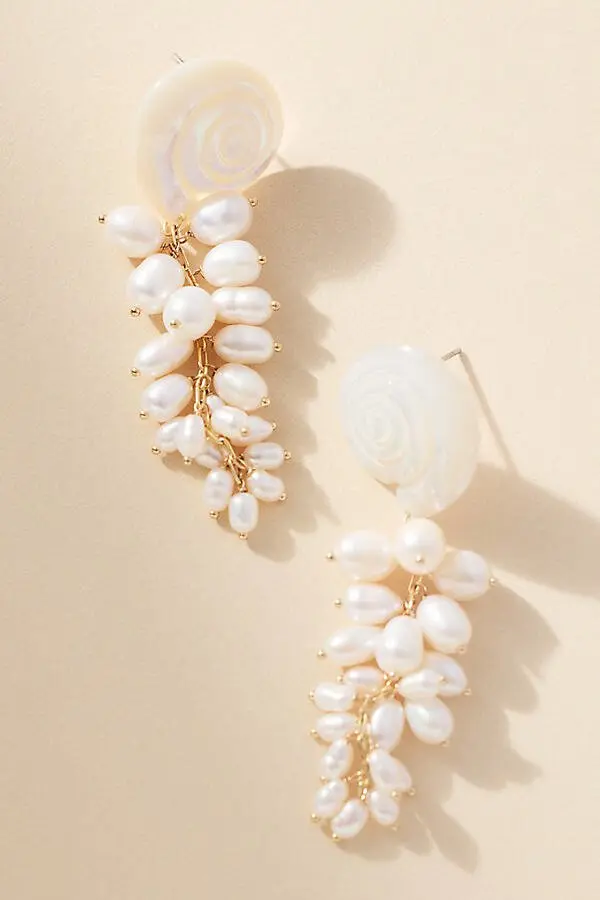Anthropologie Shell & Pearl Cluster Drop Earrings