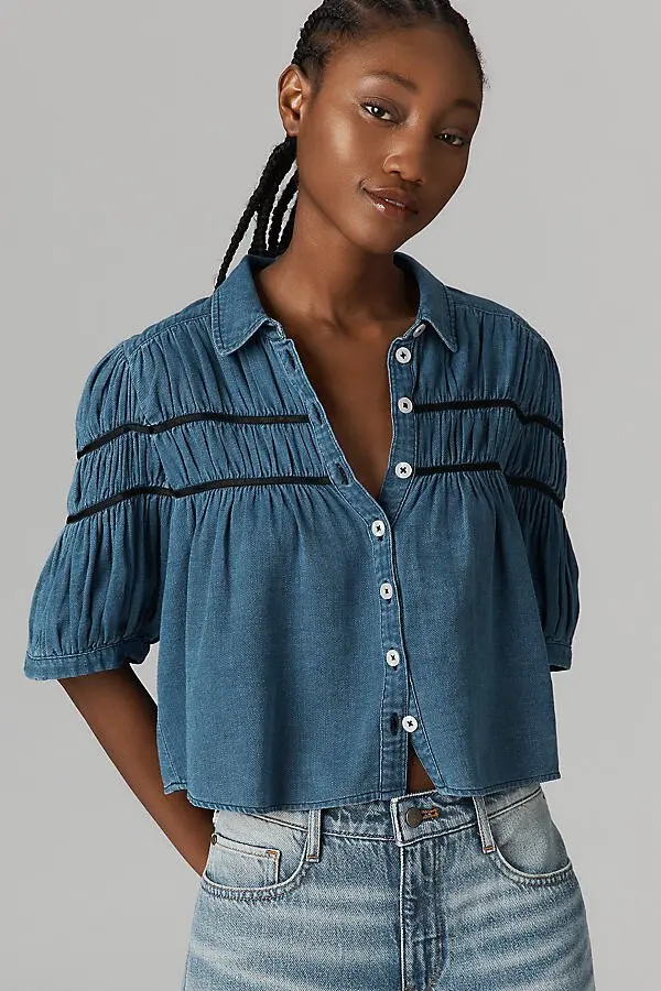 Maeve The Leandra Shirred Yoke Denim Blouse