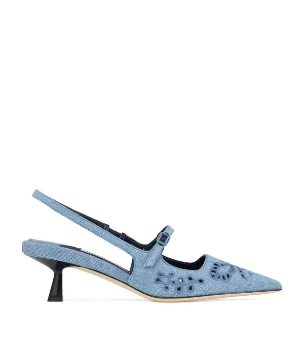 JIMMY CHOO Didi 45 Denim Slingback Pumps - Blue