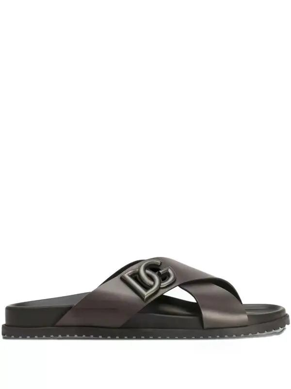 Dolce & Gabbana Leather Slides - Brown