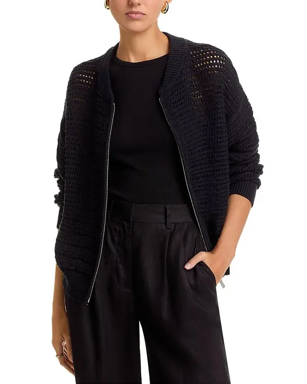 Sanctuary Open Knit Bomber Cardigan - Black