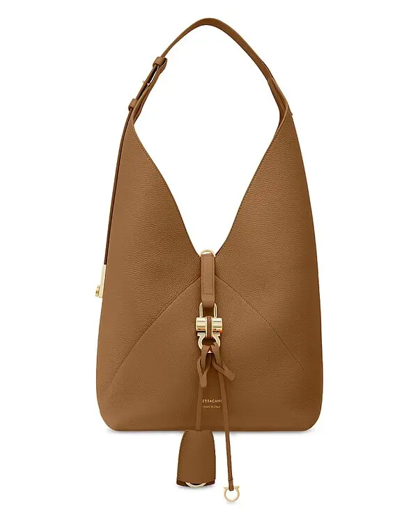FERRAGAMO Leather Hobo Bag - New Cognac