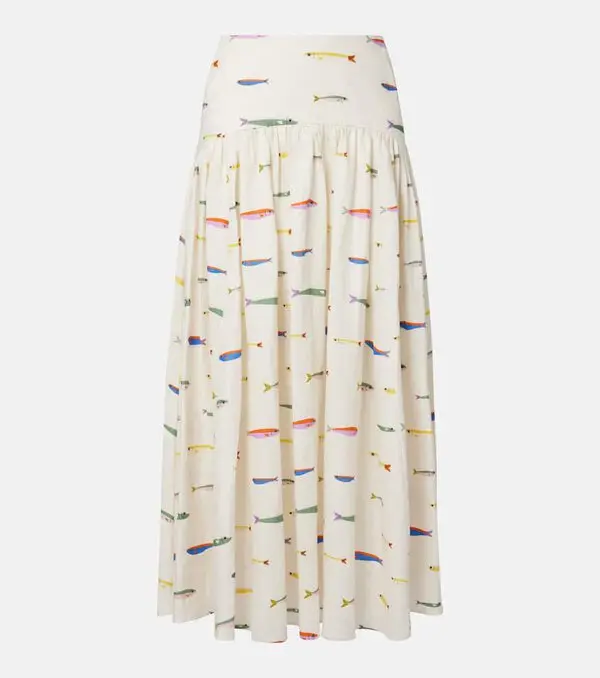 Staud Procida Printed Linen Maxi Skirt - White