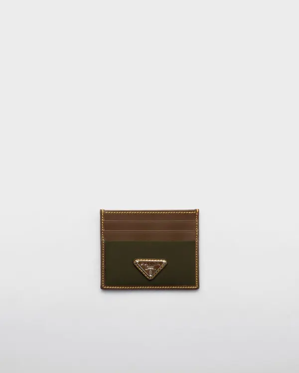 Prada Re-nylon And Leather Card Holder - Musk Green/cocoa
