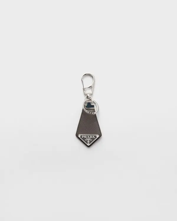 Prada Saffiano Leather Keychain - Smoky Gray