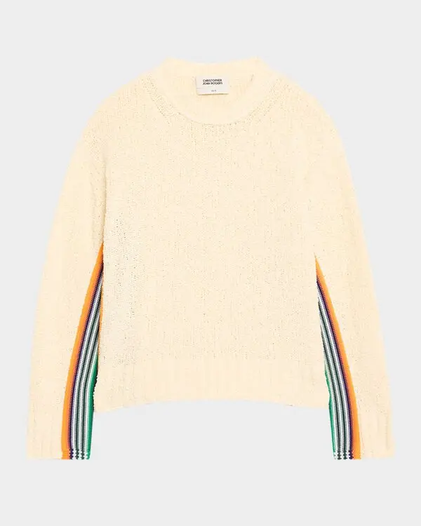 Christopher John Rogers Boucle Knit Crewneck Sweater With Striped Detail