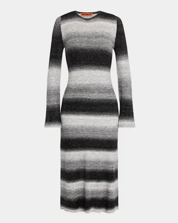 Axon Stripe Long-sleeve Midi Sweater Dress - Black Macadamia Multi