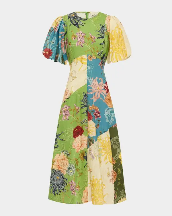 ALEMAIS Avery Spliced Floral Midi Dress - Multi
