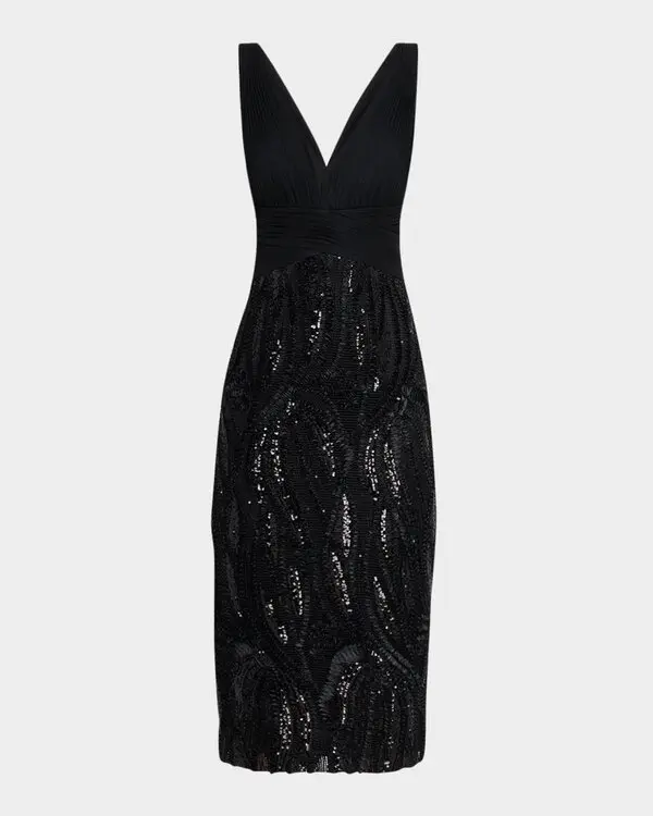 Aidan Mattox Sleeveless Sequin-embroidered Midi Dress
