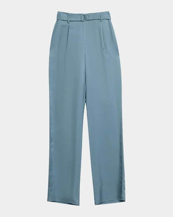 Lapointe Silky Twill Belted Straight-leg Pants - Slate