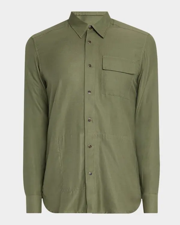Kiton Cotton And Silk Snap-front Overshirt - Olive