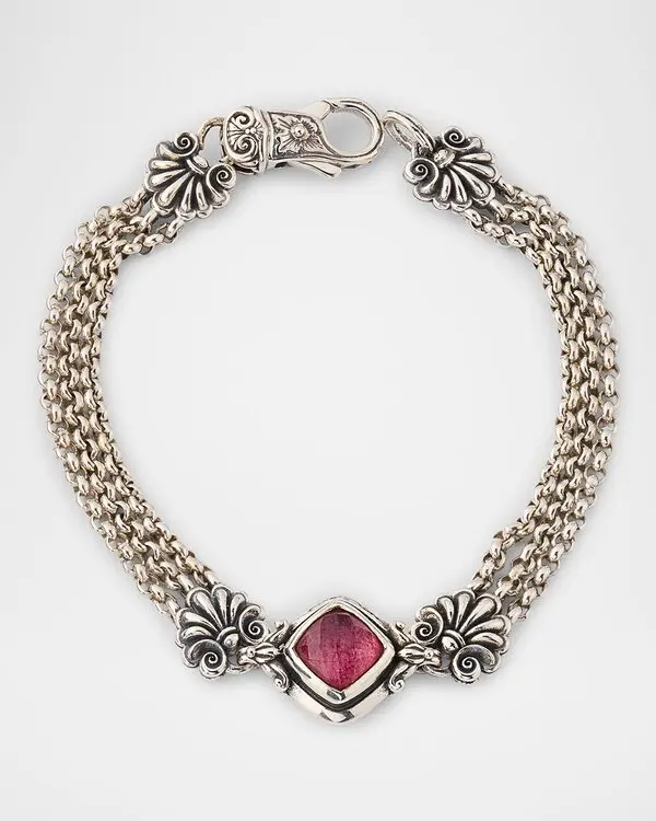 Konstantino Ivy Rock Crystal And Mother-of-pearl Triple Chain Bracelet - Strawberry Quartz