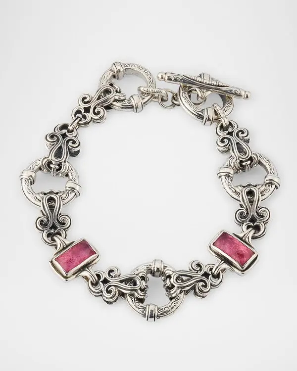 Konstantino Ivy Rock Crystal And Mother Of Pearl Bracelet - Strawberry Quartz