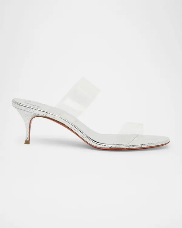 CHRISTIAN LOUBOUTIN Just Nothing Clear Red Sole Slide Sandals - Silver