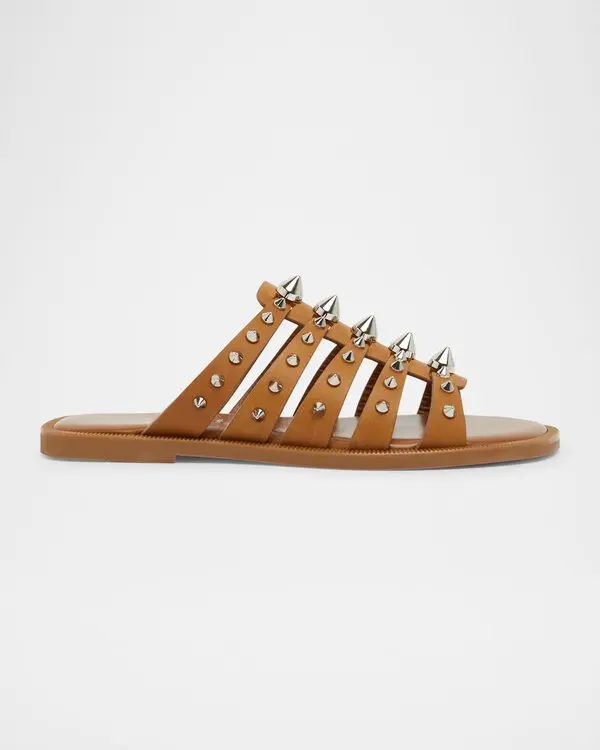 CHRISTIAN LOUBOUTIN Charja Spike Leather Slide Sandals - Terra
