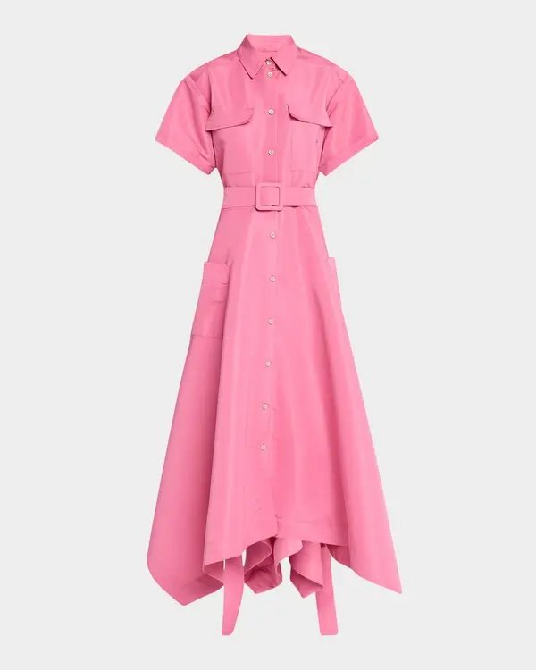 Bibhu Mohapatra Camellia Belted Faille Maxi Shirtdress