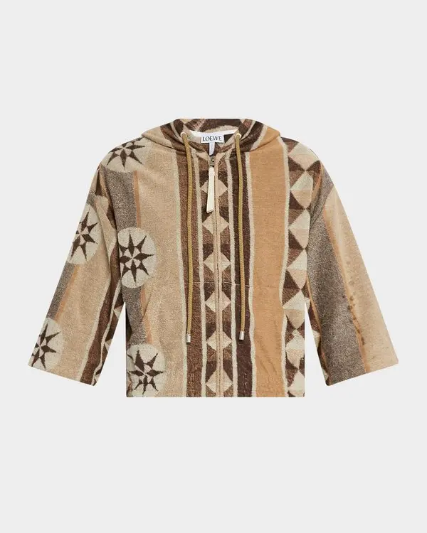 Loewe Short-sleeve Crop Towelling Hoodie - Beige Multicolor