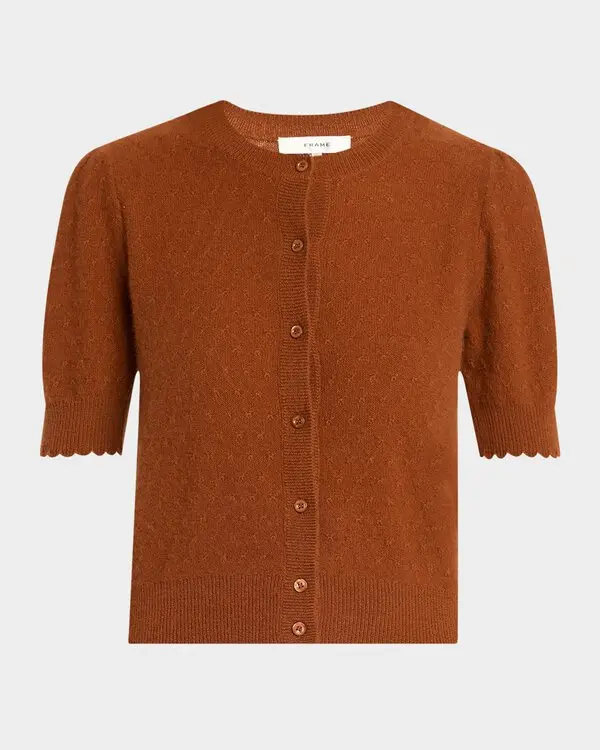 FRAME Cashmere Pointelle Cardigan - Chestnut