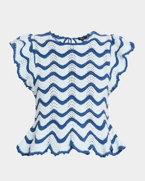 Rails Coen Crochet Flutter-sleeve Top - Azure Scallop