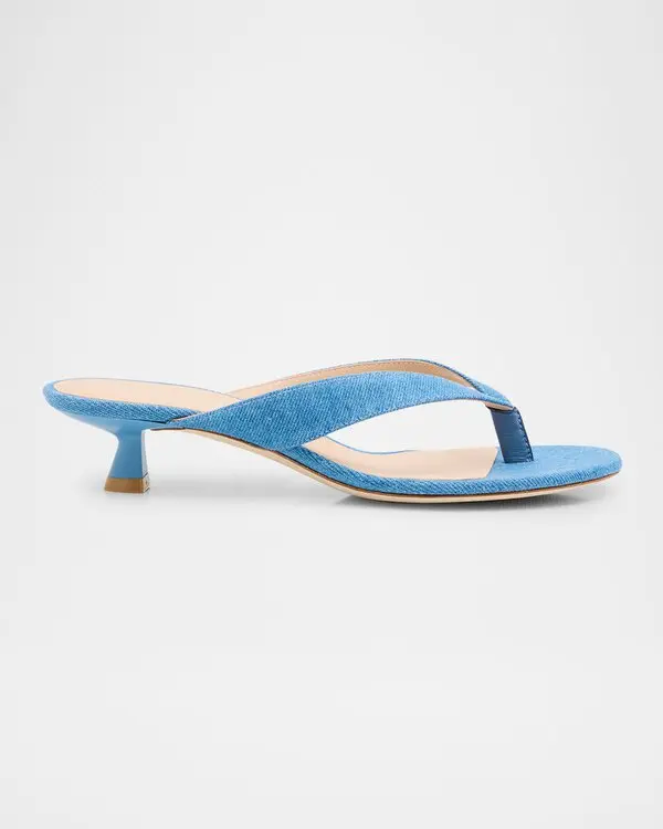 STUART WEITZMAN Rio Denim Thong Kitten-heel Sandals