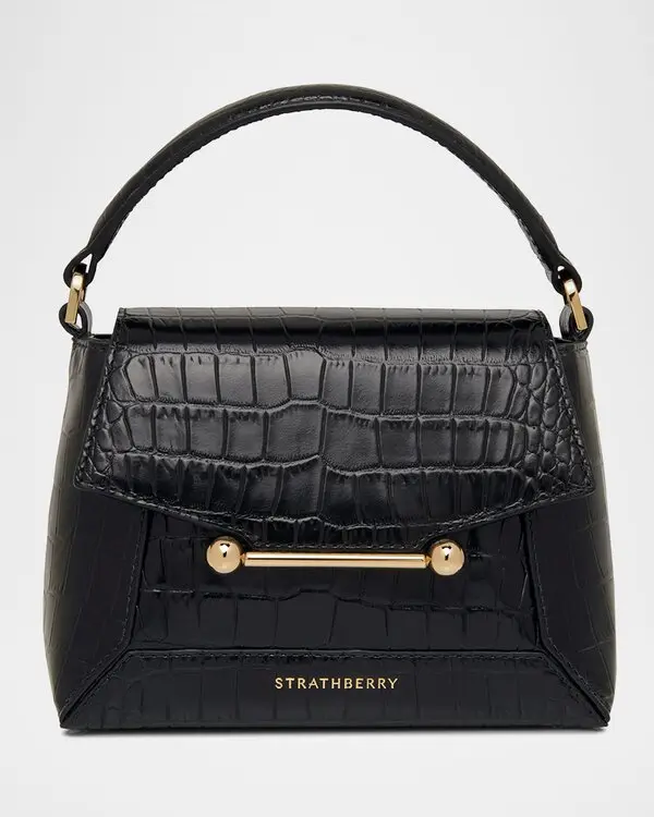 Strathberry Mosaic Croc-embossed Top-handle Bag - Black