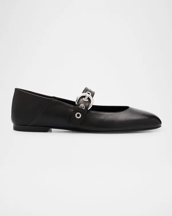 STUART WEITZMAN Leather Mary Jane Ballerina Flats - Black