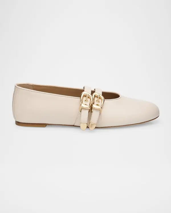 STUART WEITZMAN Maven Leather Mary Jane Ballerina Flats - Offwht