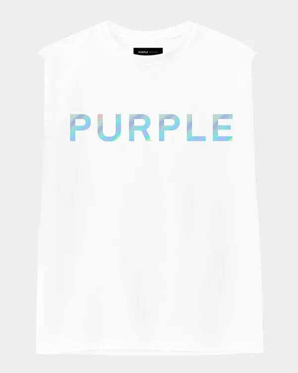 PURPLE BRAND Sleeveless Textured Logo Top - White