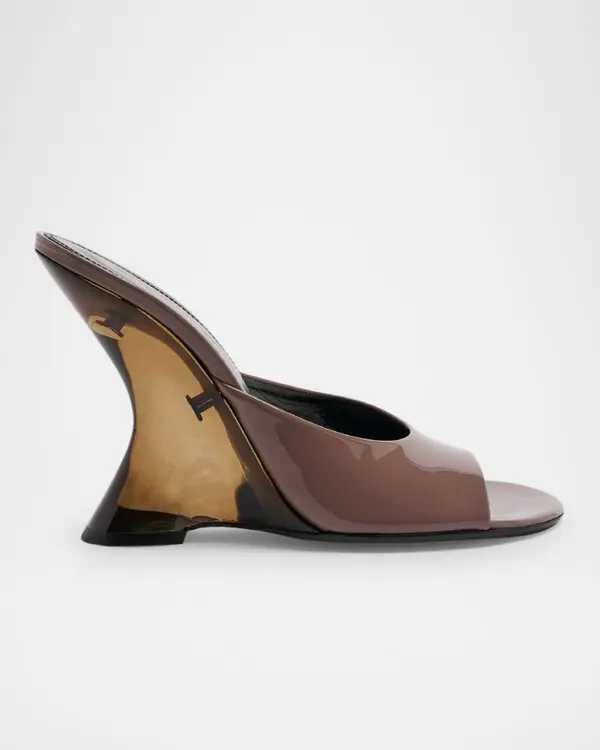 Dries Van Noten Shiny Leather Lucite Wedge Mules