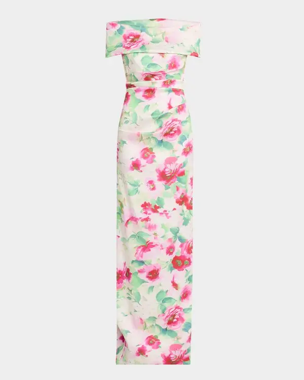 Rickie Freeman For Teri Jon Off-shoulder Pleated Mikado Column Gown