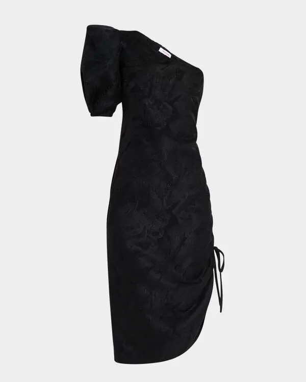Rosie Assoulin One-shoulder Puff-sleeve Ruched Midi Dress