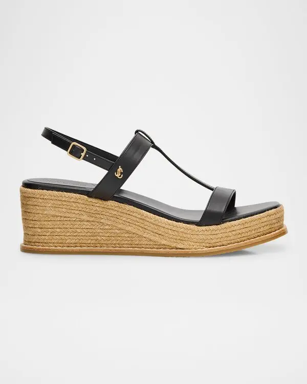JIMMY CHOO Theia 60 Vacchetta Wedge Sandals - Black