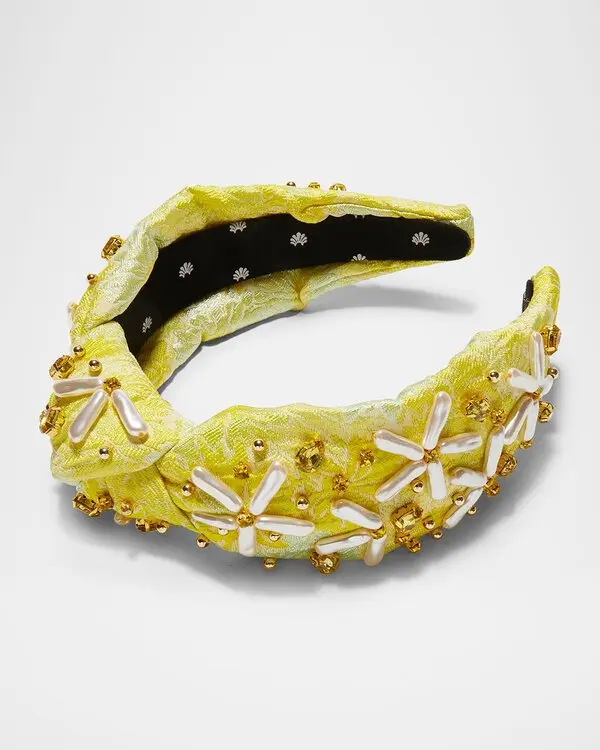 Lele Sadoughi Knotted Faux-pearl Floral Brocade Headband - Dandelion 700