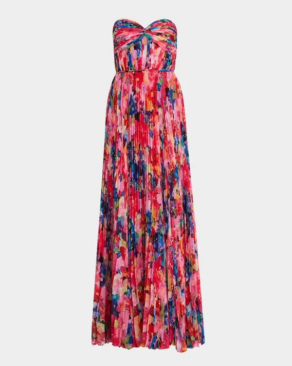 Jovani Strapless Pleated Floral Gown