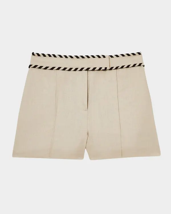 REISS Whipstitch Linen Shorts - Neutral