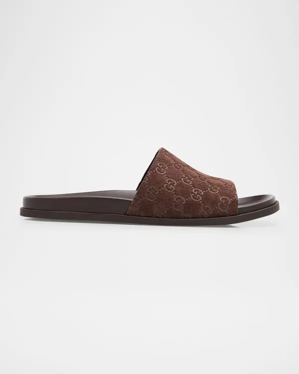 Gucci Rhein Gg Suede Slide Sandals - Brn Dk Brn